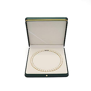 JunningGor Blackish Green Premium Leather Box Wedding Jewelry Set Display Case Storage Holder (For Pearl Necklace)