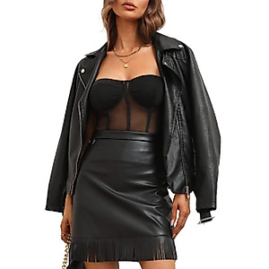 Bellivera Women Faux Leather Motorcycle Jacket Spring Clothes Winter Trendy Moto Biker Casual Coat 7906 Black M