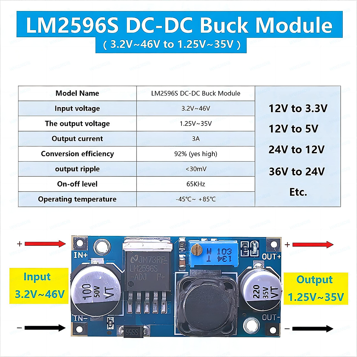 WWZMDiB LM2596 Voltage Regulator DC to DC Converter 3.2-35V to 1.25-30V Buck Converter (3Pcs)