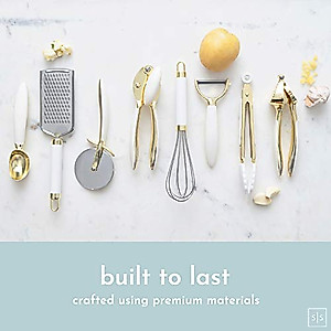 Gold Cooking Utensils with Gold Measuring Cups and Spoons Set - 23 Piece Luxe White and Gold Kitchen Accessories Include Gold Metal Measuring Cups and Spoons Set and White and Gold Kitchen Utensils