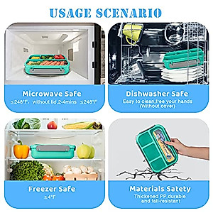 Bento Box, Lunch Box Containers for Toddler/Kids/Adults, 1300ml-4 Compartments&Fork, Leak-Proof, Microwave/Dishwasher/Freezer Safe, Bpa-Free(Green)