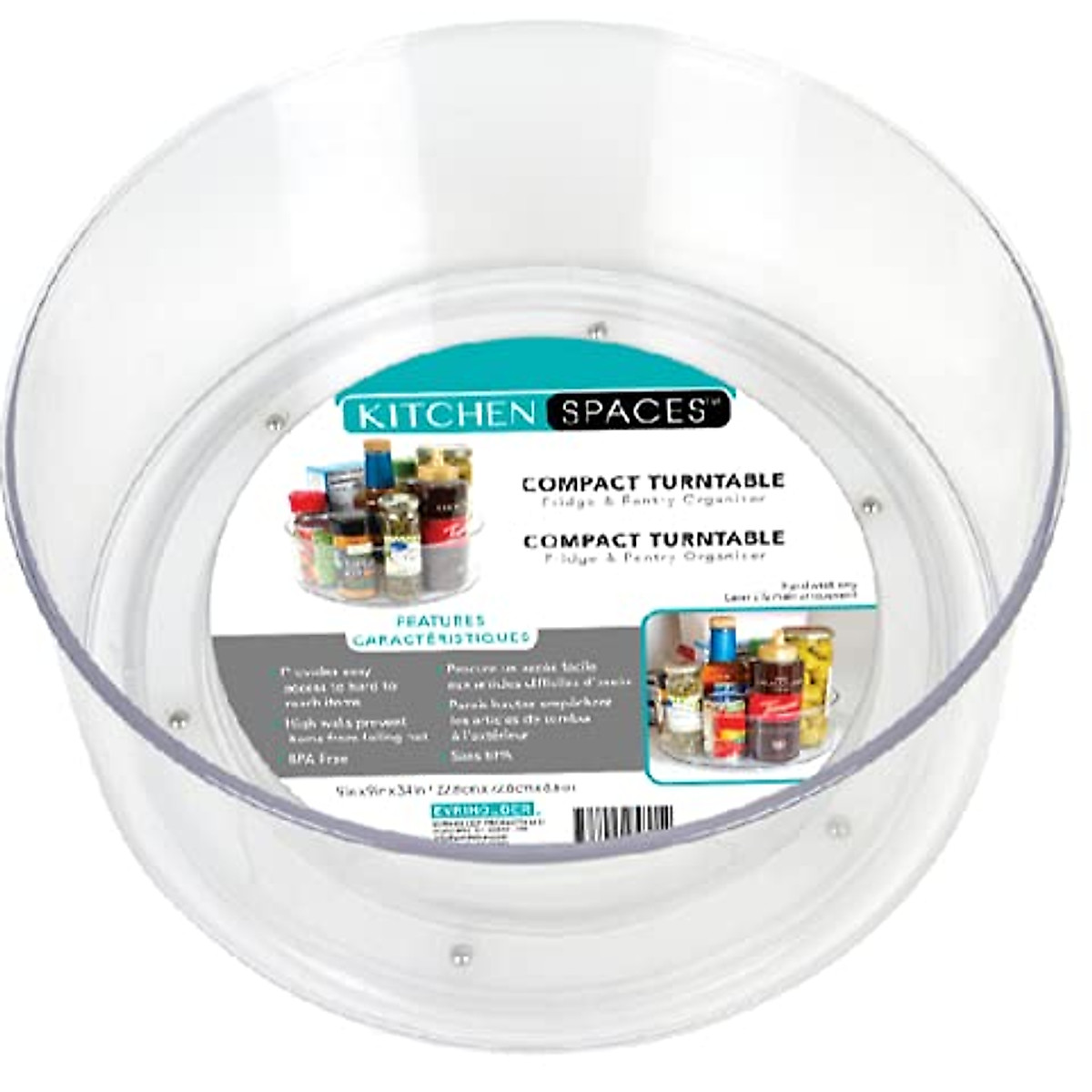Kitchen Spaces Compact Lazy Susan Turntable, Cabinet Organization, Easy-Glide Spin, Clear, Small (3032A6-AMZ)