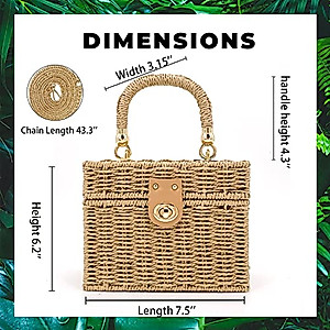 Handwoven Rattan Bag for women-Wicker Woven Square Crossbody vintage Chic Casual Beach Boho Tote Bag Straw Bag（no pendant）