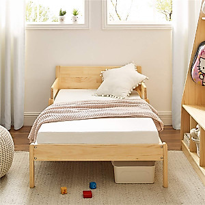 MUSEHOMEINC 2 in 1 Convertible Bed,Multifunctional Solid Wood Twin Bed 2 Side Guardrails, Bed Frame Convert to one Chair/Sofa, Fits Standard Crib Mattress,(Mattress not Included)