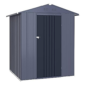 MUPATER 4 x 6 FT Outdoor Storage Shed, Galvanized Metal Garden Tool Shed, Patio Furniture Storage House with Slooping Roof, Lockable Door and Vents for Backyard and Patio, Grey