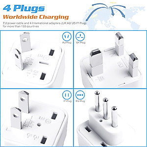 Travel Adapter Universal 220V to 110V Voltage Converter with 4-Port USB International Power Step Down UK/AU/US/EU Worldwide Plug Adapter