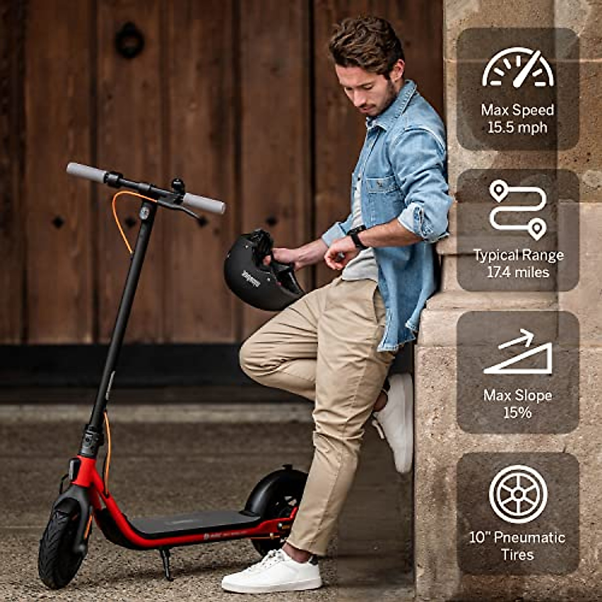 Segway Ninebot D28U Electric Kick Scooter -300W Motor, 17.4 Miles Range & 15.5 MPH, 10" Pneumatic Tire, Drum Brake, UL-2272 Certified