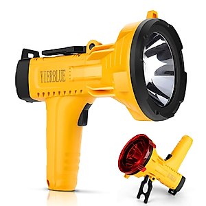 YIERBLUE Rechargeable Spotlight Flashlight 900000 High Lumen, IP66 Waterproof Spot Lights Outdoor Handheld, 20 Hours Long Lasting LED Large Flashlight with Foldable Stand and Detachable Red Filter
