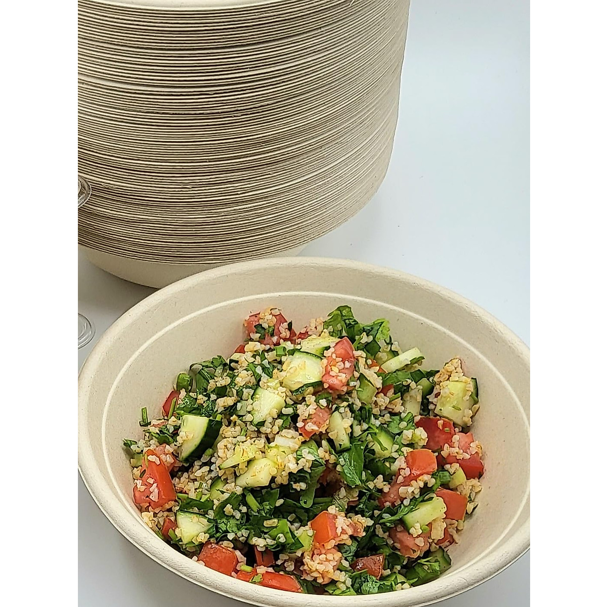 I am earth [50 PACK 32OZ LARGE HEAVY DUTY Compostable Eco-friendly Plant Fibers round Biodegradable Bowls, Bamboo sugarcane Fiber Bowls take away food containers Microwave & Freezer Safe