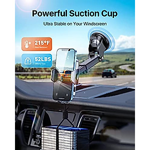 andobil Windshield Car Phone Holder [Super Suction Cup, Military Sturdy] Ultra Stable 3 in 1 Cell Phone Mount for Car Dashboard Vent Fit for iPhone 14 13 12 Pro Max Plus Samsung S23 S22 All Phones