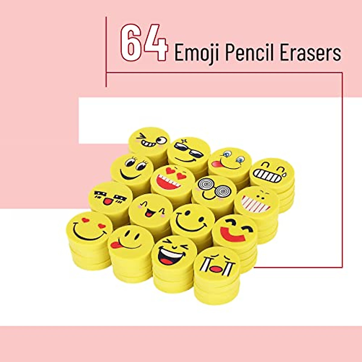 Mr. Pen- Erasers, Pack of 64, Smiley Eraser, Pencil Erasers, Erasers for Kids, School Supplies, Mini Eraser Pencil for Students, Fun Eraser, Cute Erasers, Eraser for School, Prizes for Kids Classroom