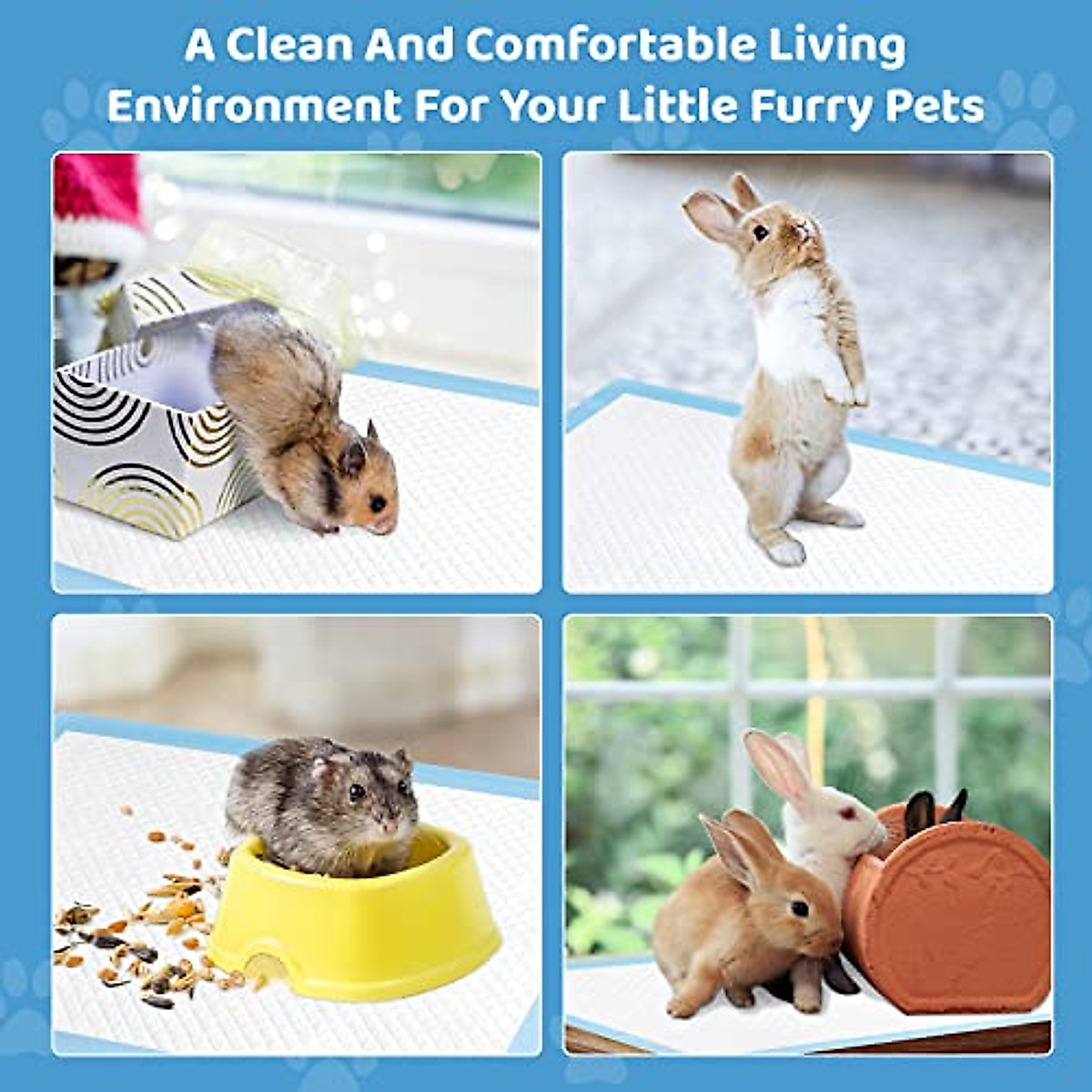 100 Pcs Rabbit Pee Pads 18" x 13" Disposable Pet Training Pads Super Absorbent Guinea Pig Cage Liners Disposable Diaper for Hedgehog, Hamster, Chinchilla, Cat, Reptile and Other Small Animal