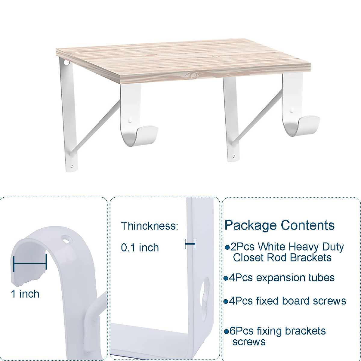 YROUHNAE 2 Pack White Closet Rod Brackets Heavy Duty 10.9"x12.3"x1" Closet Support Brackets for Rod, 300lb Weight Capacity Closet Shelf & Rod Brackets, Closet Pole and Shelves Support