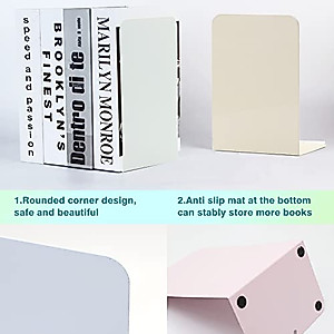 Zyners Metal Bookends,4 Pairs/8 Pieces Heavy Duty Bookends for Shelves Heavy Books, Anti-Slip Design Book Stopper for Magazines, DVDs, Kids, Girls(8 x 5.3 x 4 inches)