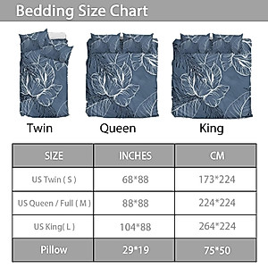 gearider Blue Tropical Leaves Printed Bedroom Decor, 3-Piece Hawaiian Style Duvet Cover Set with 2 Pillowcase, for All Seasons - Size King