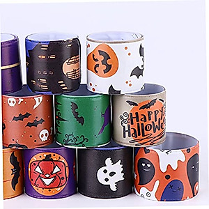 SAFIGLE 252 pcs Pumpkin Slap Snap Decorative Props Photo Halloween Wrist Circle Prop Band Spider Print Wristband Style Parties Random Novelty Supplies Bracelet Decors for Favors