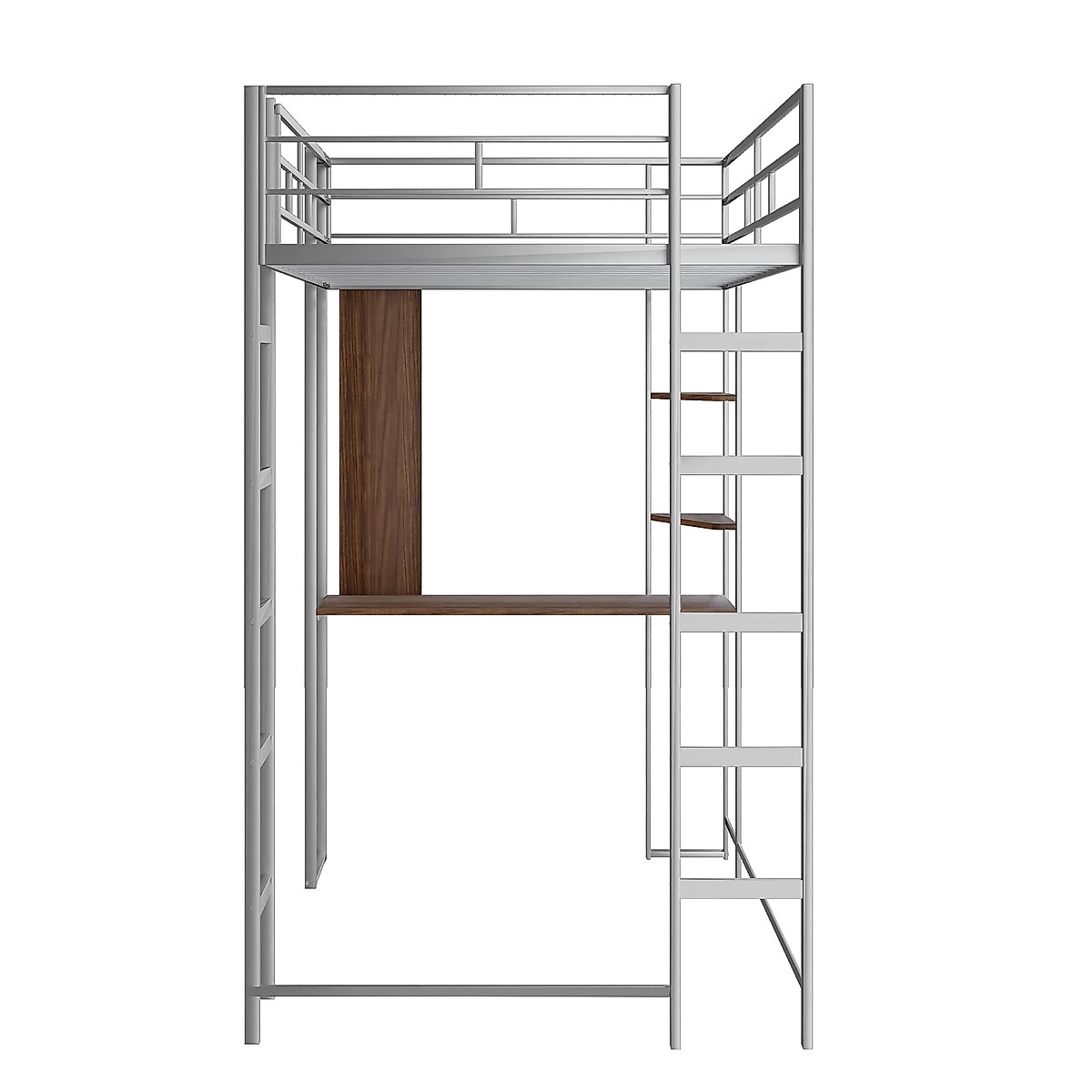 Harper & Bright Designs Twin Size Loft Bed with Desk, Heavy Duty Metal Loft Bed Twin with Shelves, Twin Metal Loft Bed Frame for Kids,Teens, No Box Spring Needed,Silver