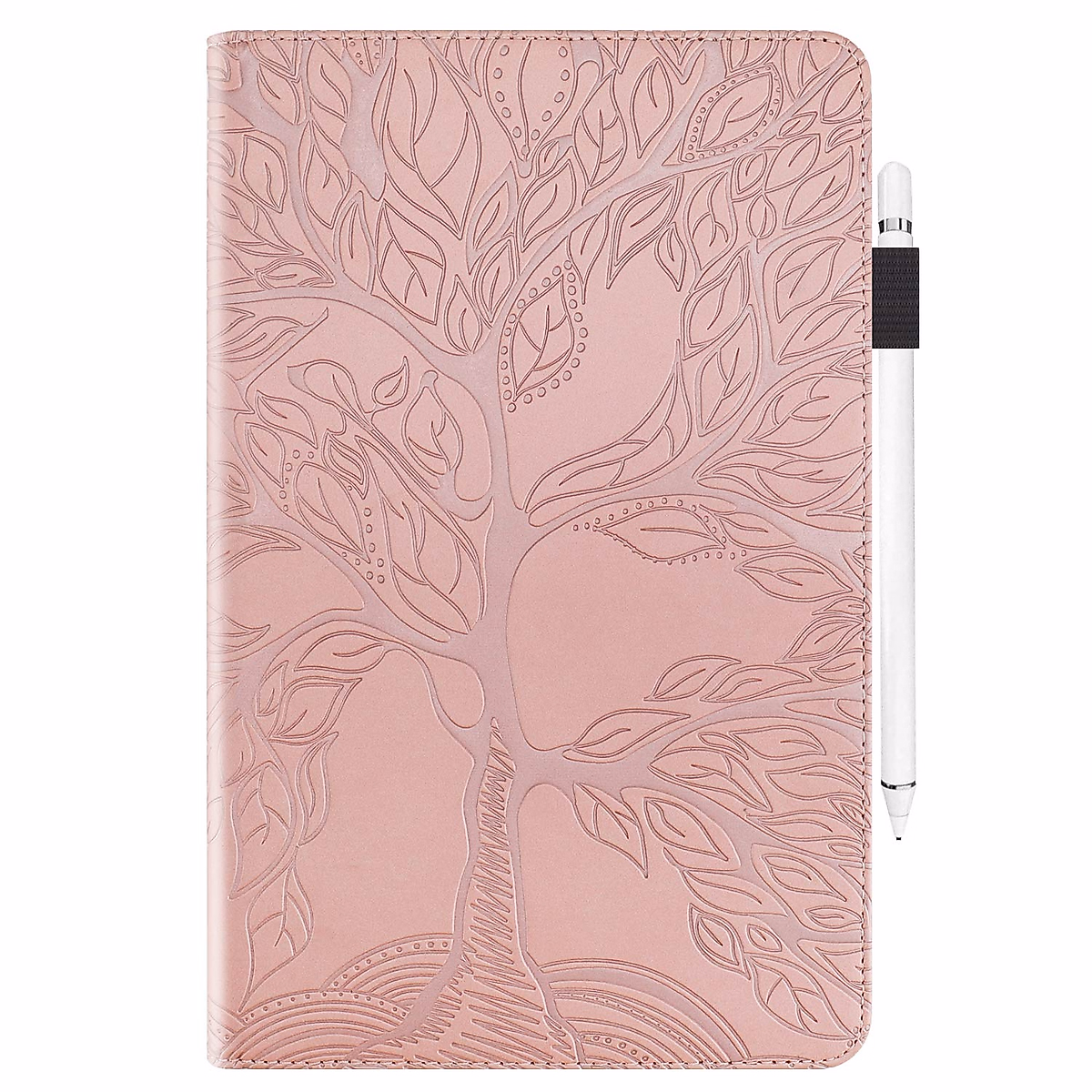 Business Special Tree Pattern Cover with 2 Credit Card Slots Pencil Holder Kickstand Protective Case for Samsung Galaxy Tab A8 10.5 X200/X205-Rose Gold