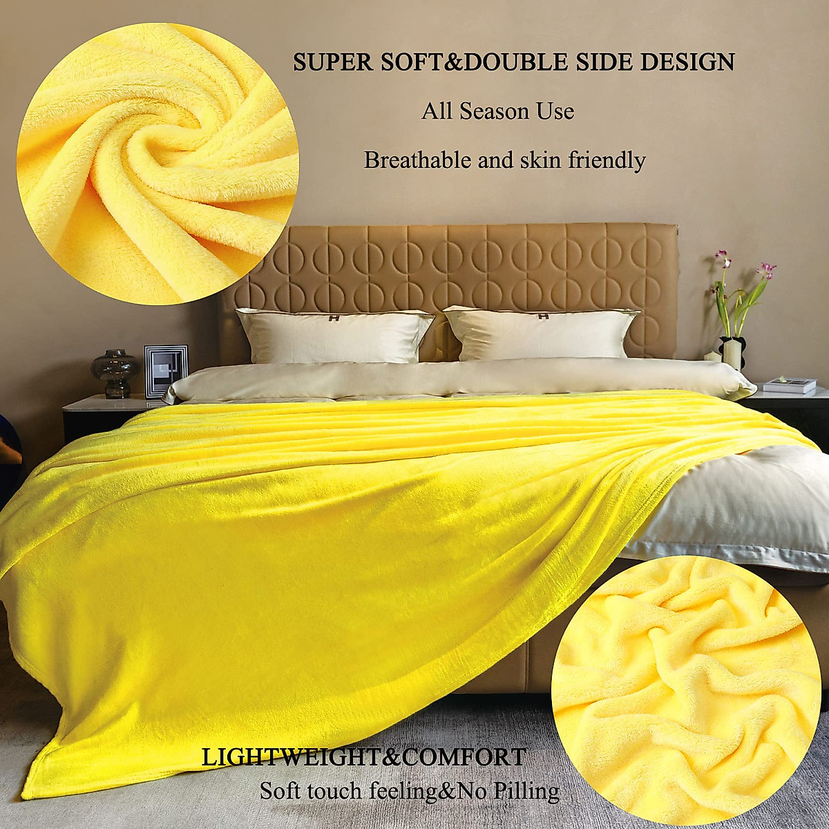 JIAHANNHA Yellow Fleece Throw Blanket 50"x60" for Adults, Super Soft Cozy Plush Velvet Throw Blanket for Couch Sofa Bed,Warm and Lightweight