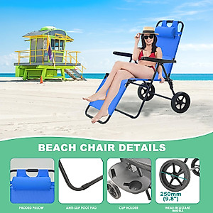 DoCred Beach Cart Chair - 2 in 1 Foldable Beach Chair with Wheels, Beach Lounge Chair, Chair Wagon Beach Cart with 5 Positions for Beach, Backyard, Pool, Camping or Picnic