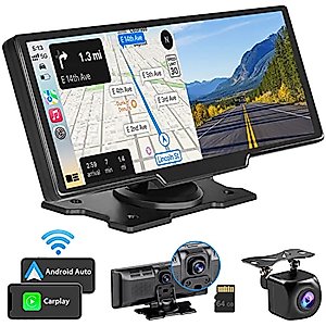 Westods Portable Wireless Carplay Car Stereo with 2.5K Dash Cam - 9.3" HD IPS Screen, Android Auto, 1080p Backup Camera, Loop Recording, Bluetooth, GPS Navigation Head Unit, Car Radio Receiver