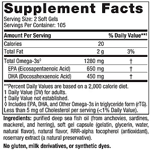 Nordic Naturals Ultimate Omega, Lemon Flavor - 210 Soft Gels - 1280 mg Omega-3 - High-Potency Omega-3 Fish Oil with EPA & DHA - Promotes Brain & Heart Health - Non-GMO - 105 Servings