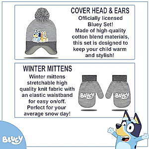 Bluey Bandit and Chilli Toddler Hat with Winter Mittens for Kids – Warm Winter Hat for Toddler with Kids Mittens