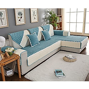 vctops Soft Corduroy Sofa Couch Cover, Plaid Sectional Couch Covers, Non-Slip Sofa Slipcover for Dogs Cats Kids(Blue,36"x36")