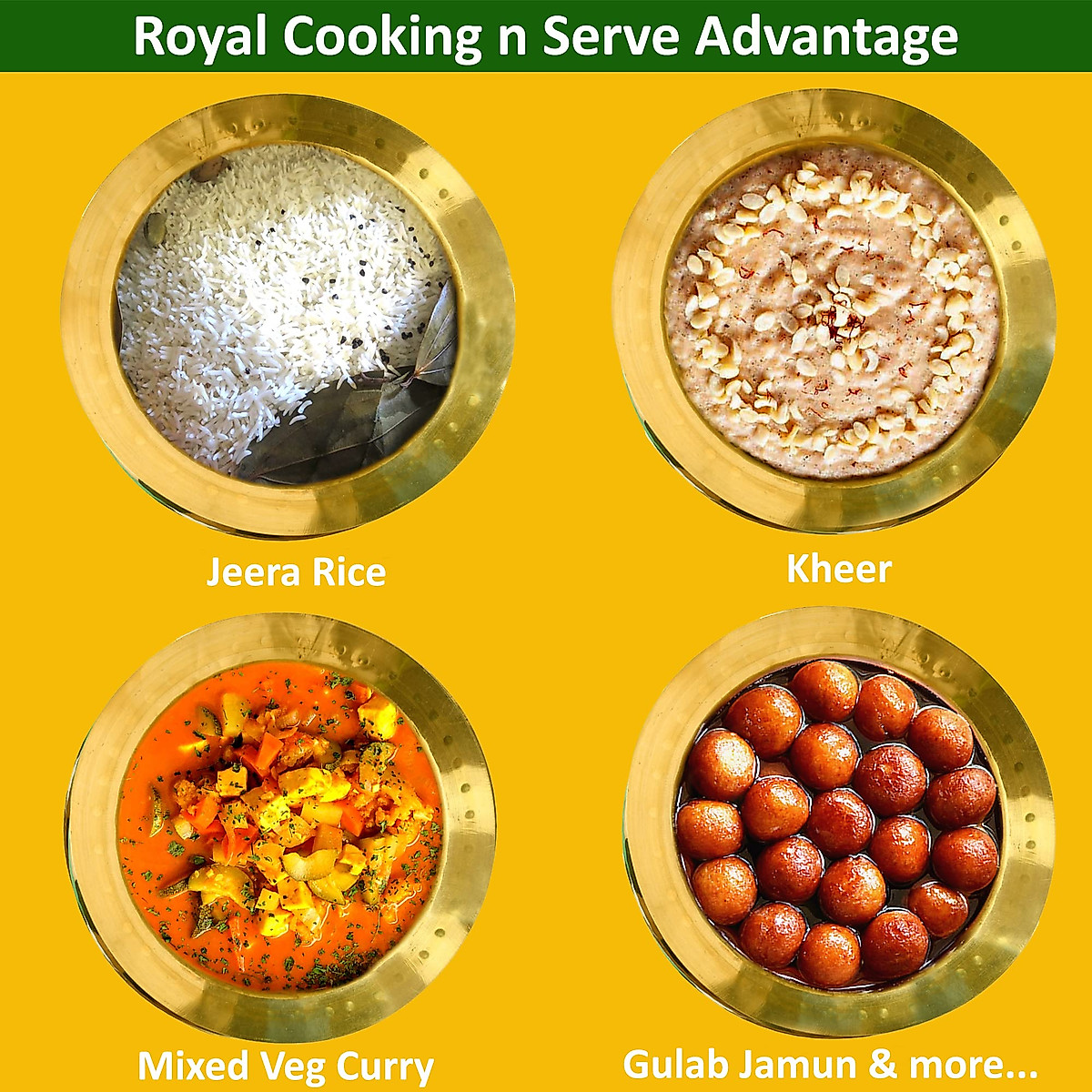 HOKOYA Brass Handi for Cooking Food (5 Litre Water Capacity) Medium Size Brass Handi for Cooking Biryani | Brass Utensils for Kitchen Cooking