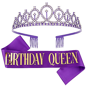CIEHER BIirthday Sash Queen Crown Kit,Birthday Decorations,Birthday Crowns for Women Girls,Happy Birthday Tiara,Birthday Crown and Sash