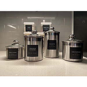 240 Black Minimalist Paper Pantry Labels | 2 1/2 x 2 1/2 inches | Waterproof Vinyl | for Plastic, Metal, Stainless Steel & Glass Containers | Strong Adhering, Removable