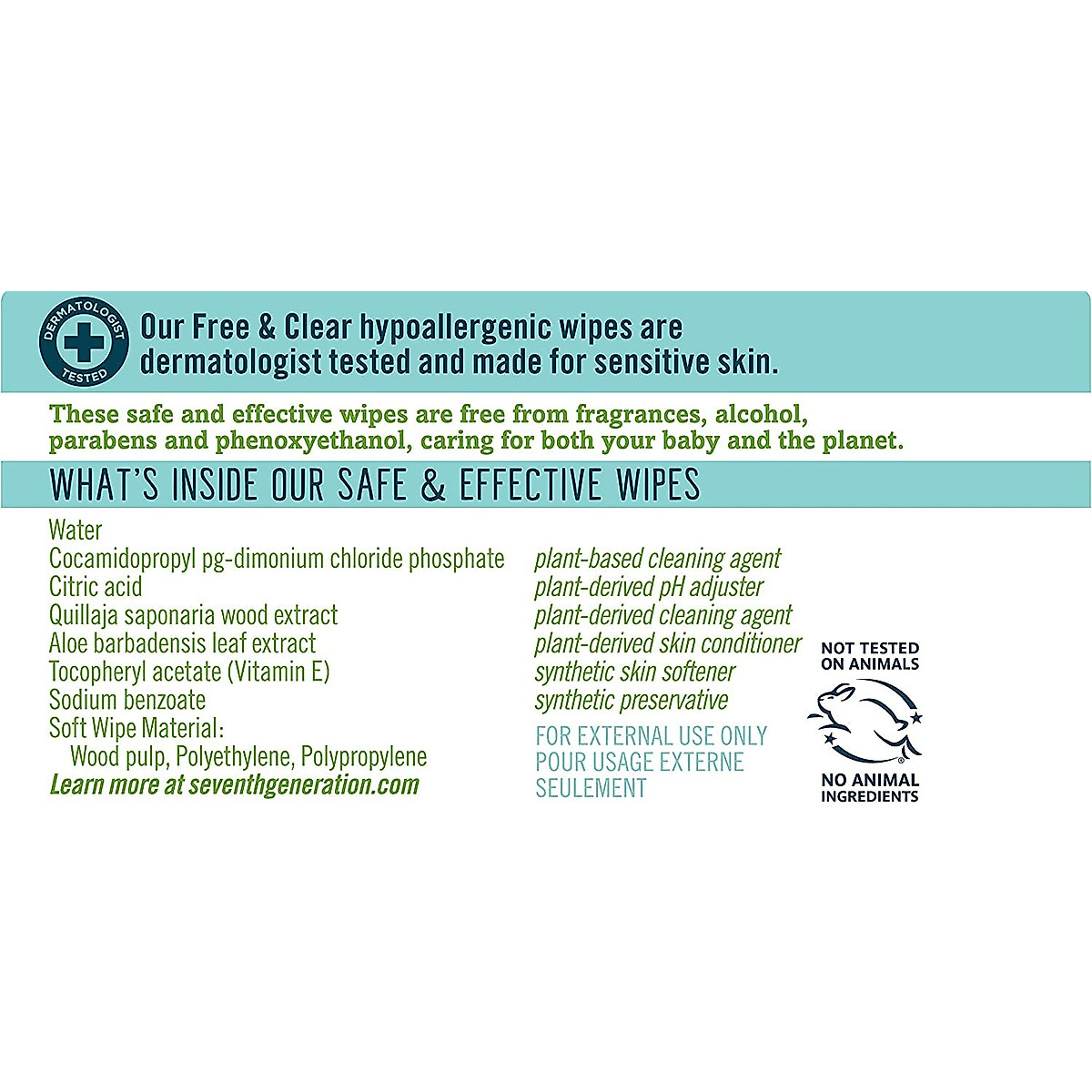 Seventh Generation Free & Clear Baby Wipes with easy open top, 64 count packs (pack of 12) (768 wipes)