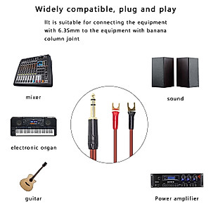 XMSJSIY 6.35mm 1/4 TRS to Y Spade Plug Speaker Cable,6.35mm Male Mono to U Fork Spade Plug Audio Cable OFC HiFi Speaker Wire(2 Y Plug) for DJ Application Subwoofer Guitars Headphone Jack Mixer -2m