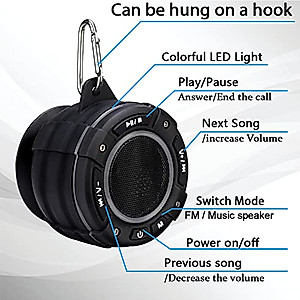 Retekess TR622 Shower Radio Bluetooth Speaker,Waterproof Wireless Bathroom FM with Suction Cup,Light Show, for Shower Beach Swimming