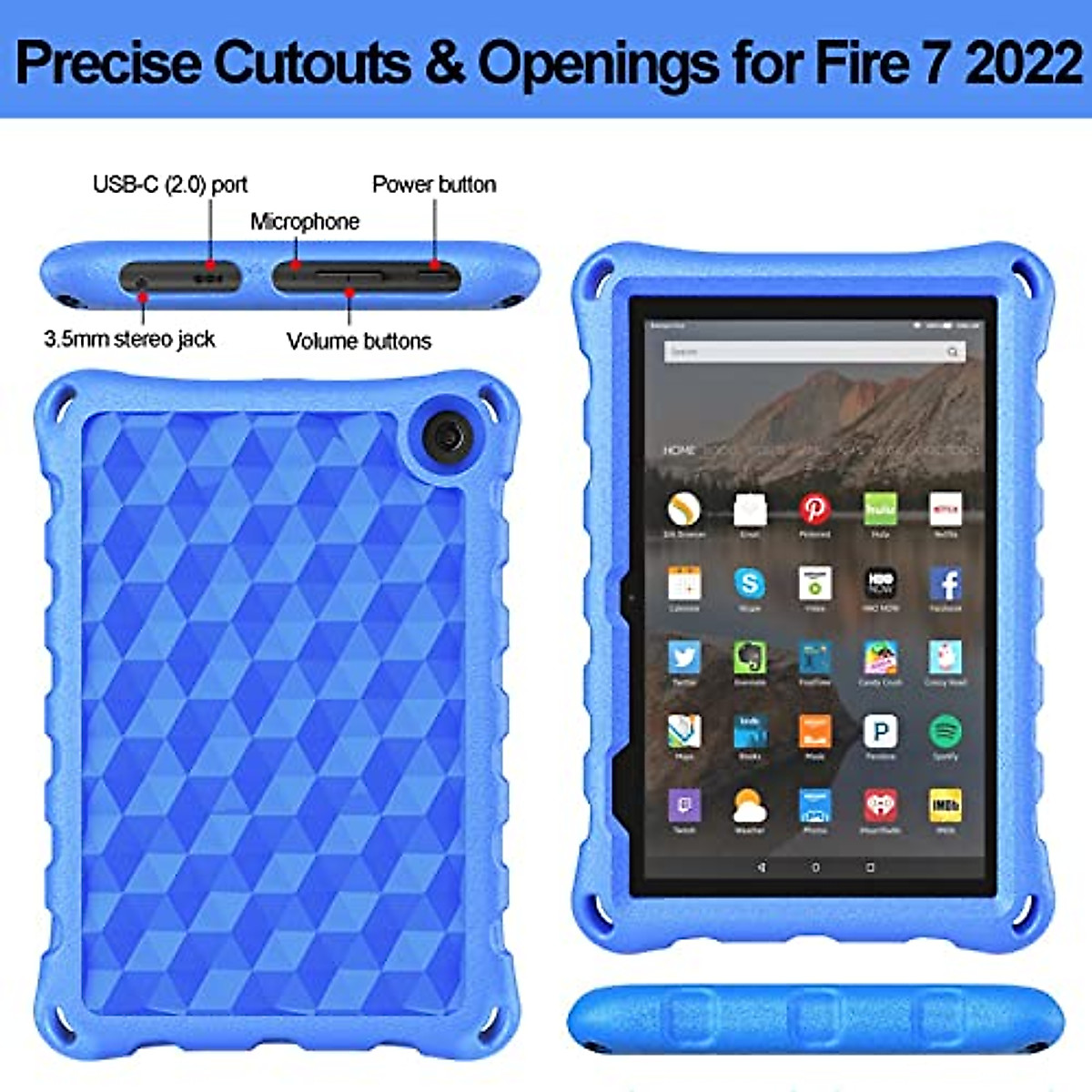 All-New Fire 7 Tablet Case, 7” 12th Generation (2022 Release),Fire 7 Tablet Case for Kids,ANTIKE Light Weight Anti-Slip Shock-Absorption Tablets Cover for Amazon Kindle fire 7 Tablet,Blue