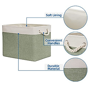 Temary Baskets 4 Pcs Cube Storage Bins for Shelves Bundled with 2 Fabric Storage Basket for Organizing Nursery, Home (White&Green, 13Lx13Wx13H inches, 16Lx12Wx12H Inches)