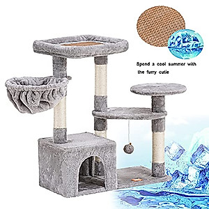 Heybly Cat Tree Cat Tower Condo with Sisal-Covered Scratching Posts and Cooling mat for Kitten Light Gray HCT001SW