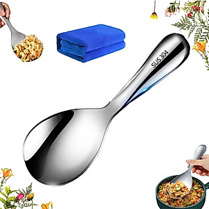 Thickened Stainless Steel Non-stick Rice Spoon, Rice Spoon Paddle, Spoons Stainless Steel Rice Spoon Thick Non-stick, 304 Stainless Steel Rice Large Spoon Head Brushed Finis (1, Bright)