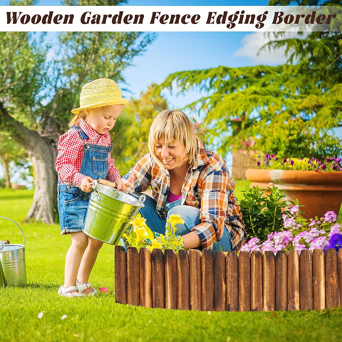 Gtouse Wooden Edging Fence, Garden Fencing Edging Border, Landscape Lawn Edging Border Anti-Corrosive Outdoor for Patio Yard Flower Tree Fence Decoration (9.8in × 3.9ft)