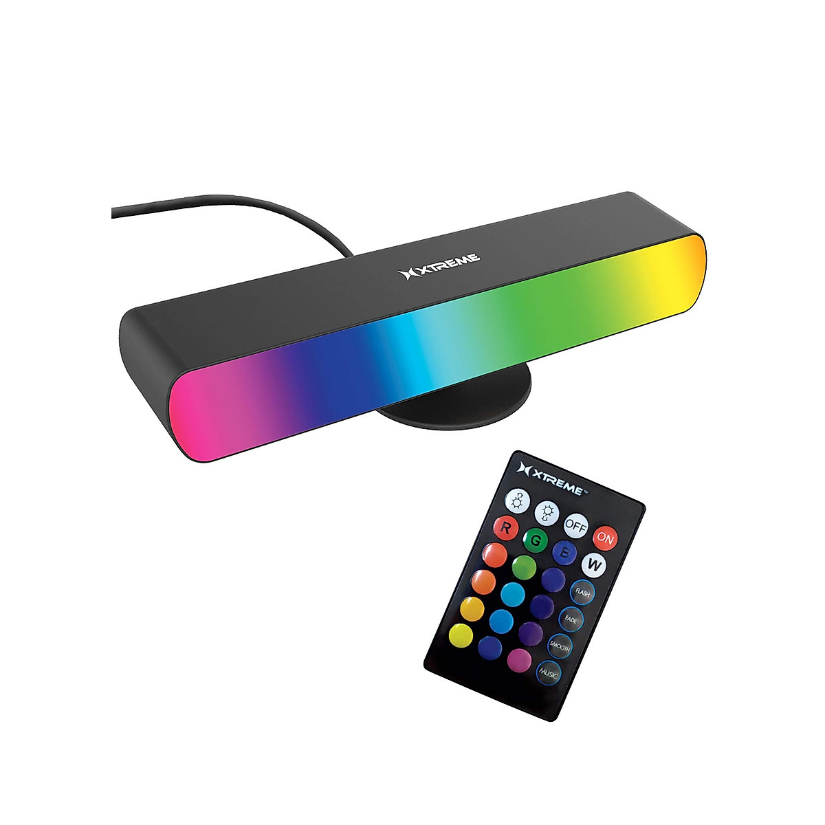 Xtreme Multi-Color Horizontal/Vertical LED Light Bar with Multi-Position Base, 16 Colors, 7 Modes, Unique Effects, Sound-Reactive, Connects to Any 5-Volt USB Power Source, Remote Control Included