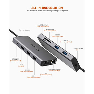 USB C Hub, Type C Hub, TOTU 11-in-1 Adapter with Ethernet, 4K USB C to HDMI, VGA, 2 USB3.0 2 USB2.0, Micro SD/TF Card Reader, Mic/Audio, USB-C Pd 3.0, Compatible for Mac Pro and Other Type C Laptops