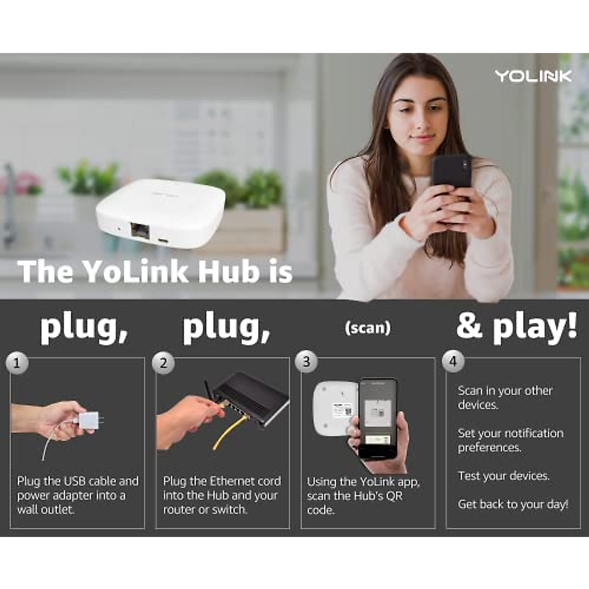 YoLink Smart Home Starter Kit 1/4 Mile World's Longest Range Smart Home Security System Include Smart Hub, Wireless Door Sensor, Water Leak Sensor, and Alexa Google Assistance IFTTT Enabled Smart Plug