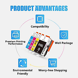 Miss Deer Compatible Ink Cartridge Replacement for HP 910XL 910 XL hp910 hp910xl Work with OfficeJet 8025 8035 8022 8020 8028 Printer,4 Pack
