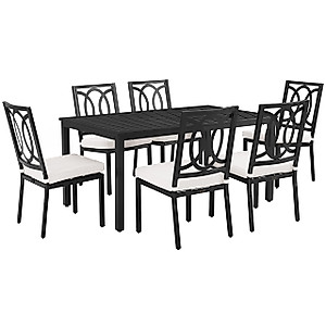 Crosley Furniture Chambers 7-Piece Outdoor Dining Set for 6, Patio Table and Chairs for Backyard, Deck, Matte Black with Creme Cushions