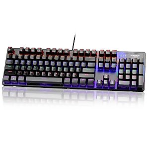 Newmen GM325 Gaming Mechanical Keyboard,LED Backlit Wired 104 Keys Mechanical Gaming Keyboard,Anti-ghosting,Macro Programmable PC Gaming Keyboards for Windows Computer Laptop(Blue Switch)