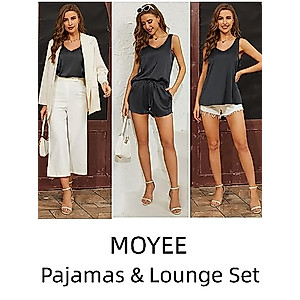 MOYEE Women Silk Pajama Set Soft Satin V Neck Tank Top and Shorts 2 Piece lounge Sets with Pockets(Black, Large)