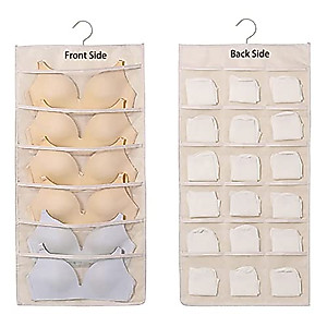 Bra Storage Hanging Bag with 24 Mesh Pockets Wardrobe Underwear Organizer Hanging Closet Shelf Wall Space Saver Dual Sided Hanging Storage Bag for Bra Socks Underwear Underpants