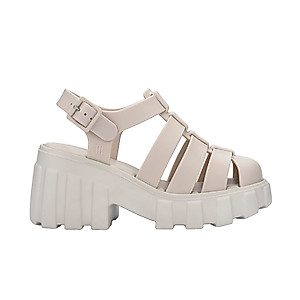 Melissa Megan Platform Jelly Heels for Women - The Iconic Original 90’s Jelly Shoe, Fisherman's Sandal with Chunky, Platform Lug-Sole Heel and Adjustable Strap and Side Buckle, Beige, 7