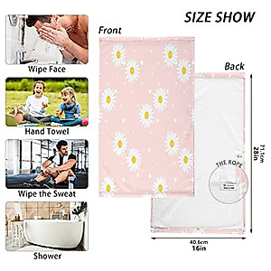 Pink Daisy Hand Towels Set of 2, Highly Absorbent Soft Cotton Face Towels Bathroom Decorative Towel for Beach Gym Spa Shower, 16x28In