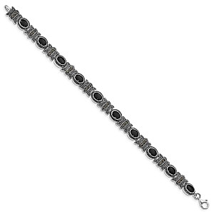 IceCarats 925 Sterling Silver Marcasite Black Onyx 7.25 inch Chain Gemstone Tennis Bracelet